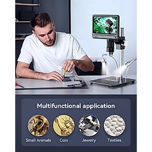7" LCD Digital Microscope, Coin Microscope with 12MP Camera 10-1200X, 1080P Video/Photo, SKYEAR USB Microscope for Windows/MacOS, 2 Fill Lights, Wireless Remote, Microscope for Adults