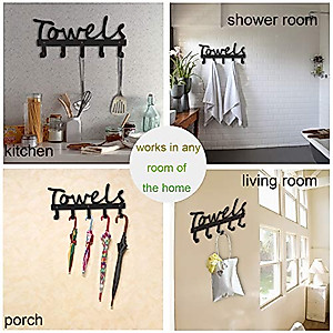 Towel Holder 5 Hooks for Bathroom, Towel Racks, Towel Hooks for Bathroom, Bedroom, Kitchen, Pool, Beach Towels, Bathrobe, Clothing, Metal Sandblasted Wall Mount Rustproof and Waterproof (Black03)