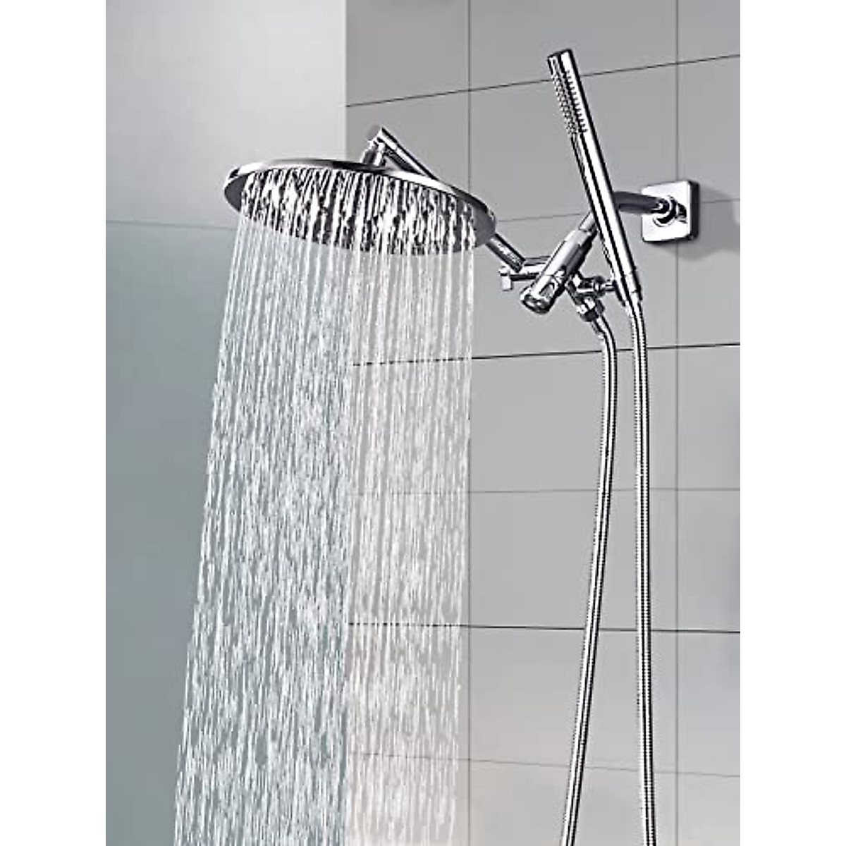 G-Promise All Metal 10" Rain Shower Head with Handheld Spray Combo, Contains 4-Setting Soild Brass Diverter with 9" Adjustable Extension Arm, 71" Extra Long Stainless Steel Hose (10 inch, chrome)