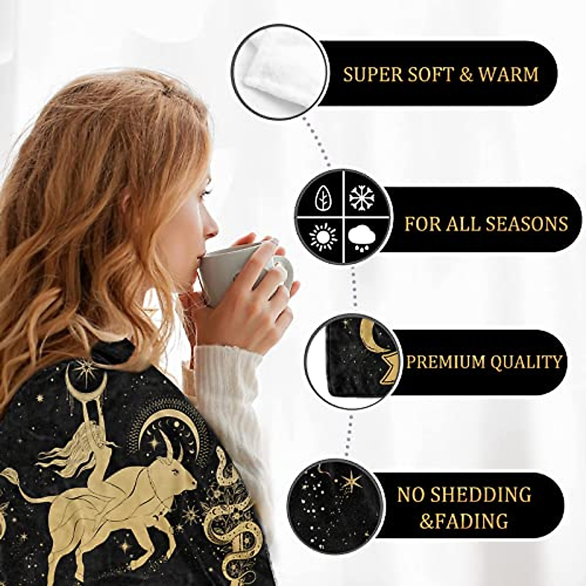 Taurus Gifts for Women, Taurus Zodiac Blanket 60"X50", Witchy Gifts,Taurus Gothic Gifts Taurus Astrology Decor Tarot Moon Constellation Soft Throw Blanket