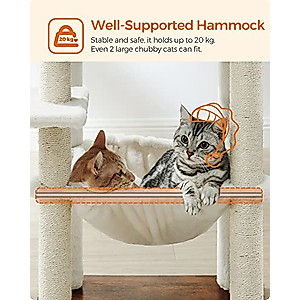 Feandrea WoodyWonders Cat Tree, Modern Cat Tower for Indoor Cats, 54.3-Inch Multi-Level Cat Condo, Ultra-Soft Plush, Scratching Posts, Hammock, Removable, Washable Cushions, Rustic Brown UPCT164X01