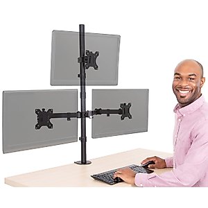 Stand Steady Triple Monitor Desk Stand with Clamp-On Base, for Home or Office Use, Height Adjustable Computer Monitor Stand with Full Articulation VESA Mounts, Fits Most LCD/LED Monitors 13-32 Inches
