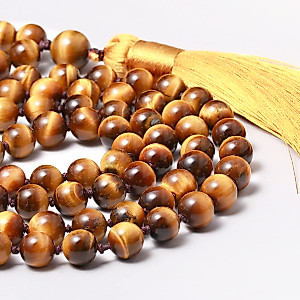 Jewever 108 Mala Beads Wrap Bracelet Necklace for Women Men Healing Gemstone Prayer Charm For Yoga Meditation Jewelry (8mm Yellow Tiger Eye)