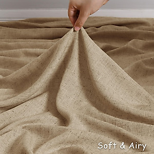 Tan Brown 102 Inch Linen Curtains 2 Panels Set Grommet Light Filter Burlap Linen Drapes Boho Farmhouse Semi Sheer Window Curtain 102 Inches Length for Hallway Nursery Living Room Sliding Patio Door