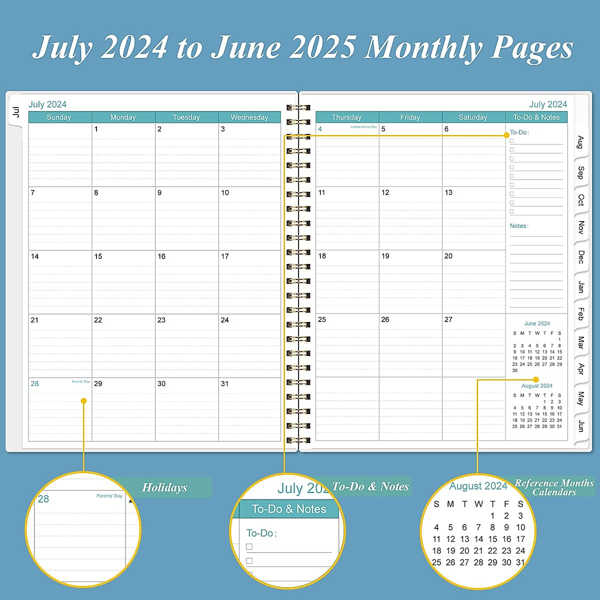2024-2025 Planner - Weekly & Monthly Planner Spiral Bound, Planner 2024-2025 from July 2024 - June 2025 with Monthly Tabs, Inner Pocke, 8.5" x 11", Dark Blue