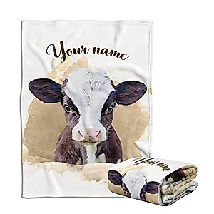 Ogoprints Dairy Cow Custom Baby Blanket with Name Personalized Fleece Throw Blanket Sofa Bed-3 Sizes (50x60 in, Dairy Cow)