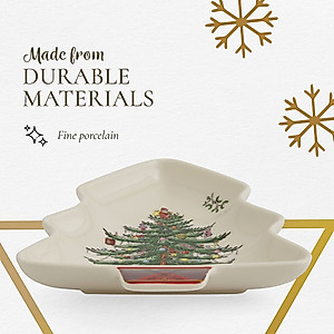 Spode Christmas Tree Tartan Spoon Rest | 7 – Inch Tree Shaped Cooking Utensil Rest | Spatula Ladle Holder for Kitchen Countertop | Made of Fine Porcelain Dishwasher Safe