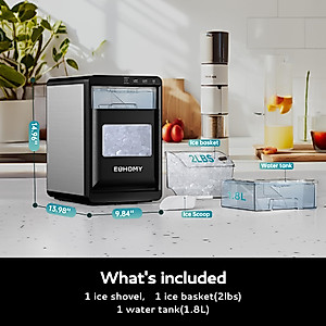 EUHOMY Nugget Ice Maker Countertop, 44Lbs/24H Pebble Ice Maker Machine, Self-Cleaning Pellet Ice Machine with Ice Scoop&Basket, Sonic Countertop Ice Machine for Home/Kitchen/Office(Black)