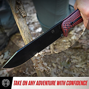 D2 Damascus Steel Survival Knife Gift Set and Large 1095 High Carbon Steel Hunting Knife (Red & Black) Bundle