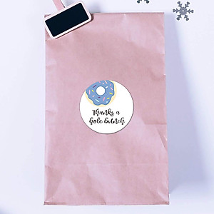 Blue Donut Thank You Stickers, Boy Baby Shower or Birthday Party Thanks a Hole Bunch Sticker Labels