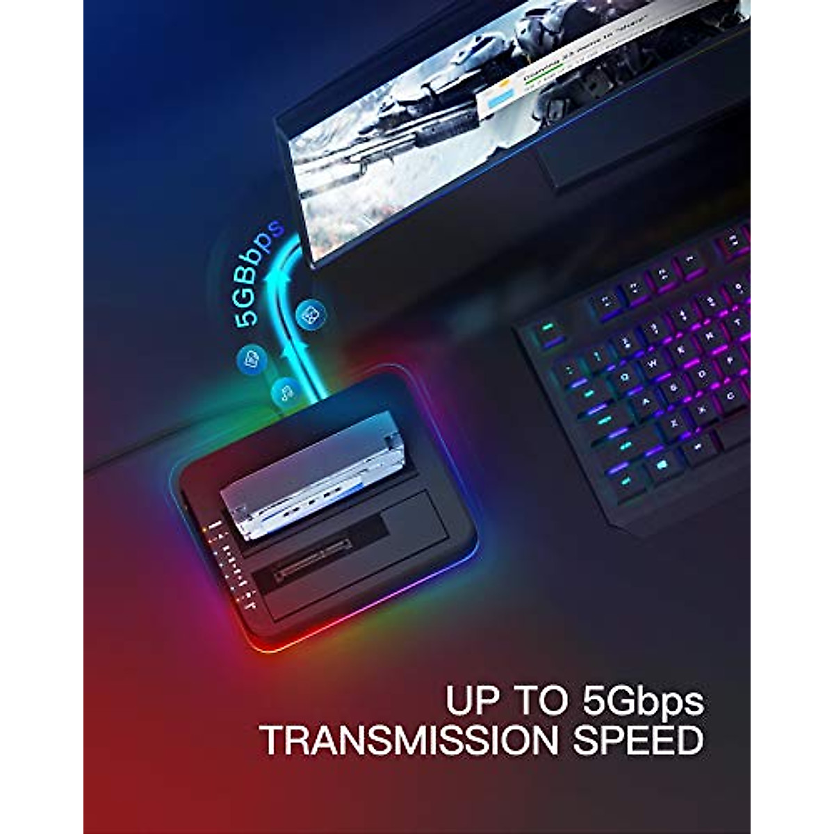 Inateck RGB SATA to USB 3.0 Hard Drive Docking Station with Offline Clone, for 2.5 and 3.5 Inch HDDs and SSDs, UASP Supported, Black SA02003