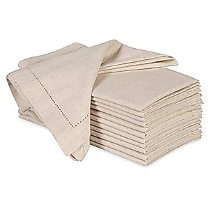 Ramanta Home Cloth Dinner Napkins in Cotton Flax Fabric with Hemstitched & Tailored Mitered Corner Finish Size 20x20 inch Set of 12