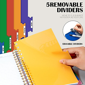 CAGIE 5 Subject Notebook College Ruled with Removable Tabs, Lined Spiral Journals Notebook for Women Men Writing, Notebooks for Work Note Taking School Supplies, A5 - Pink