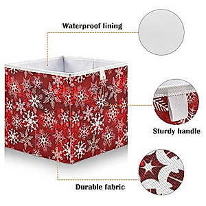 senya Christmas Storage Basket Christmas Red Pattern with Snowflakes Flower Collapsible Fabric Storage Organizer Bin Boxes for Home, Nursery, Closet, Office Laundry