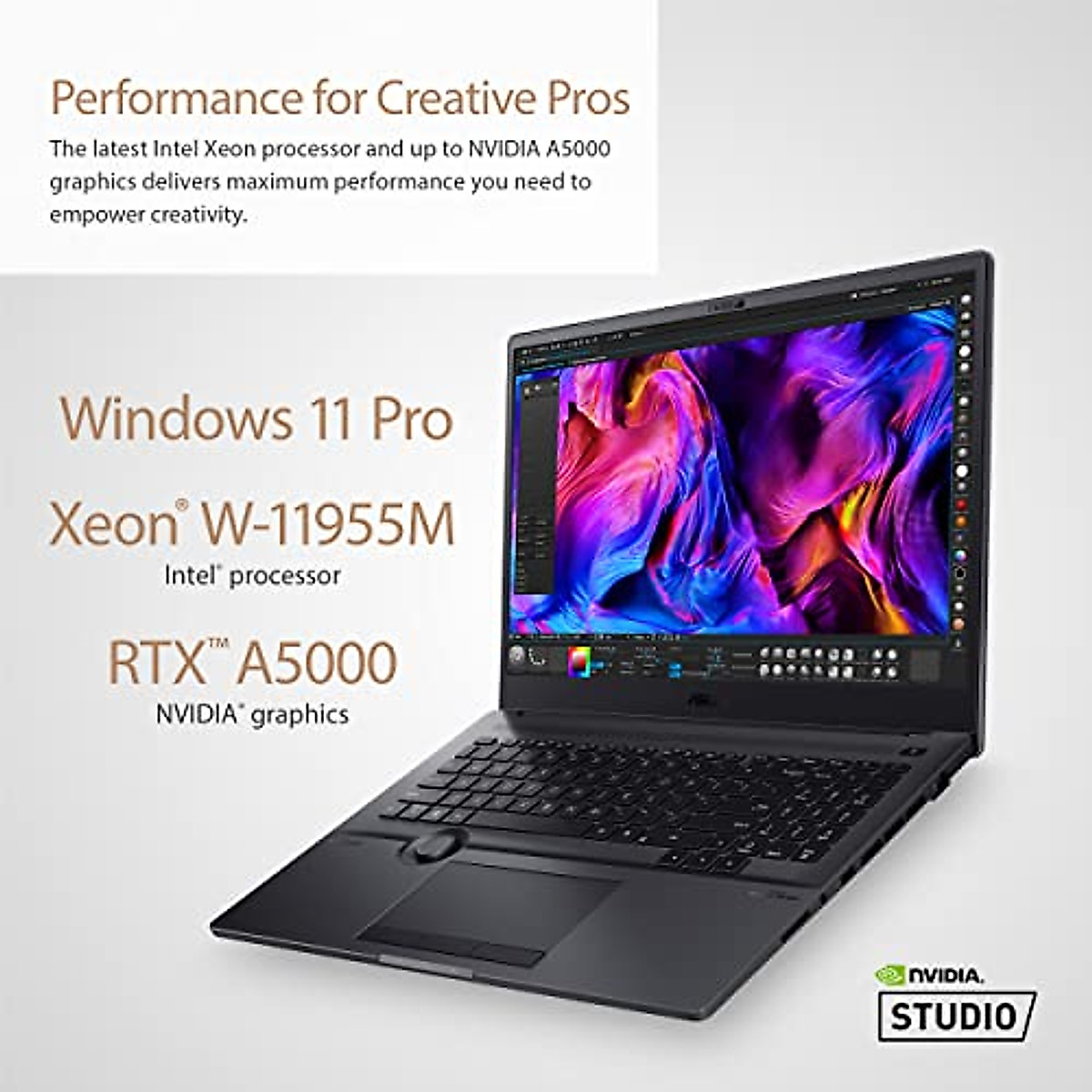 ASUS ProArt StudioBook Pro 16 OLED Laptop, 16” 3840x2400 OLED Display, Intel Xeon W-11955M, 64GB DDR4, 4TB PCIe SSD, Nvidia RTX A5000, Windows 11 Pro, W7600H5A-XH99, Star Black