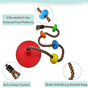 IFOYO Climbing Rope Swing for Trees, Heavy Duty Plastic Disc Swing Seat for Kids and Adults Outdoor Tree Backyard Playground Swing, Red