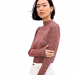 GAP Womens Long Sleeve Textured Puff Sleeve Blouse, Cherry Oak, Medium US