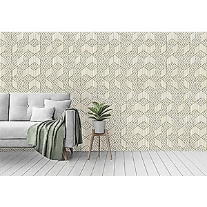 Gold and White Geometric Wallpaper Peel and Stick Wallpaper Hexagon Removable Self Adhesive Wallpaper Gold Stripes Geometric Paper Vinyl Film Decorative Shelf Drawer Liner Roll Waterproof 17.7”×118”
