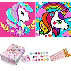 AUGVO Paint by Numbers for Kids, 2 Pcs Paint by Numbers for Kids Ages 4-8 Beginner, for Unicorn DIY Oil Painting Gift Kits, 8 x 8” Pre Drawn Canvas, Christmas Gift for Kids
