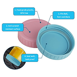 Vaincre 8PCS Mason Jar Lids - Colored Plastic Mason Jar Lids Regular Mouth, Leak Proof Canning Lids Covers with Silicone Rings for Ball, Kerr Jars, Reusable Jar Lid Tops Caps for Mason Canning Jars