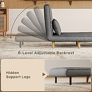 Aiho Convertible Sofa & Chair Bed, Futon Chair Sleeper with Soft Pillow, Modern Linen Fabric Solid Wood Legs, Dark Grey