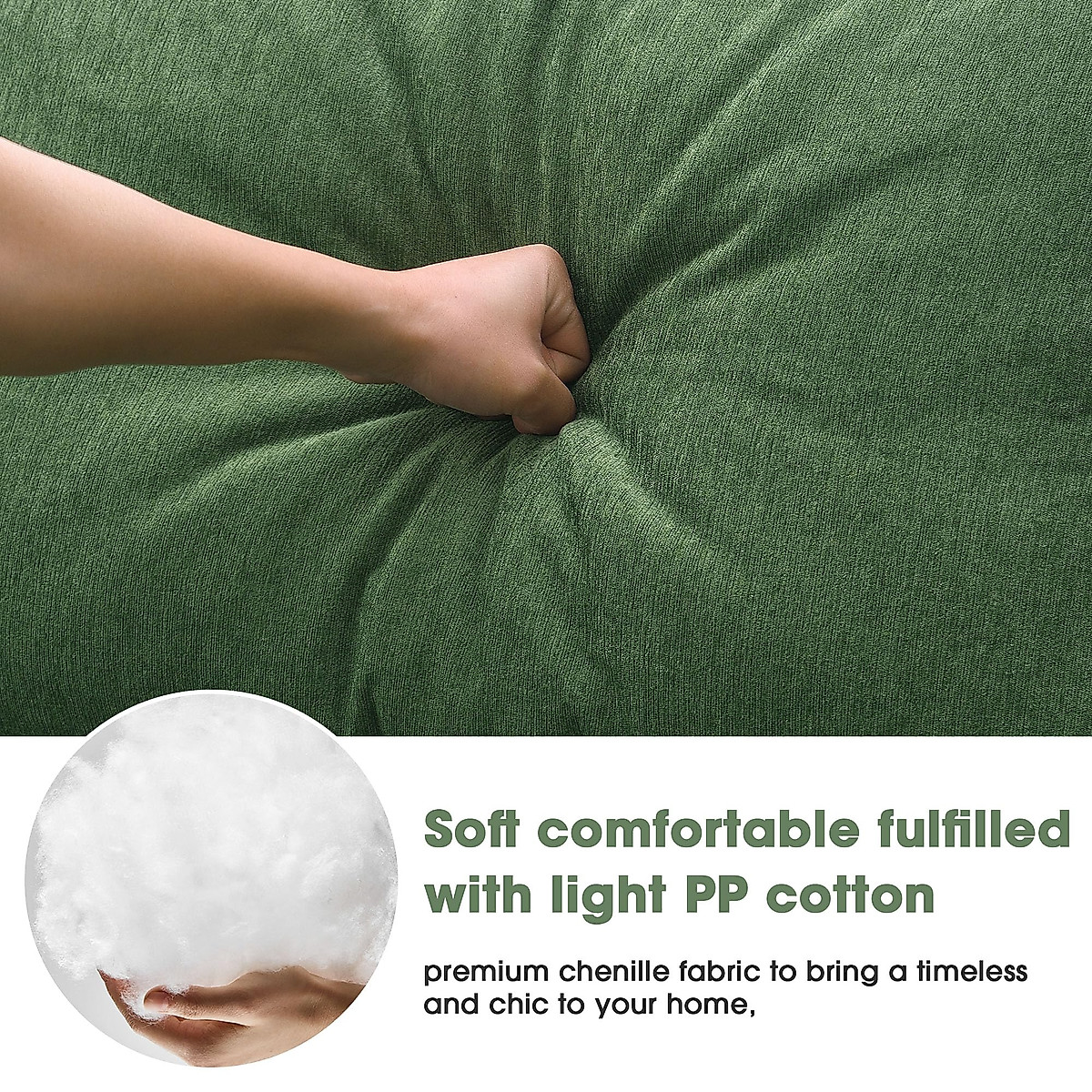 GNIXUU Chenille Modular Sectional Sofa Cloud Couch, Modern Minimalist 2 Pieces Deep Sectional Couches for Living Room, Comfy Upholstered 4-Seater L-Shaped Sofa with Chaise(109" Green)