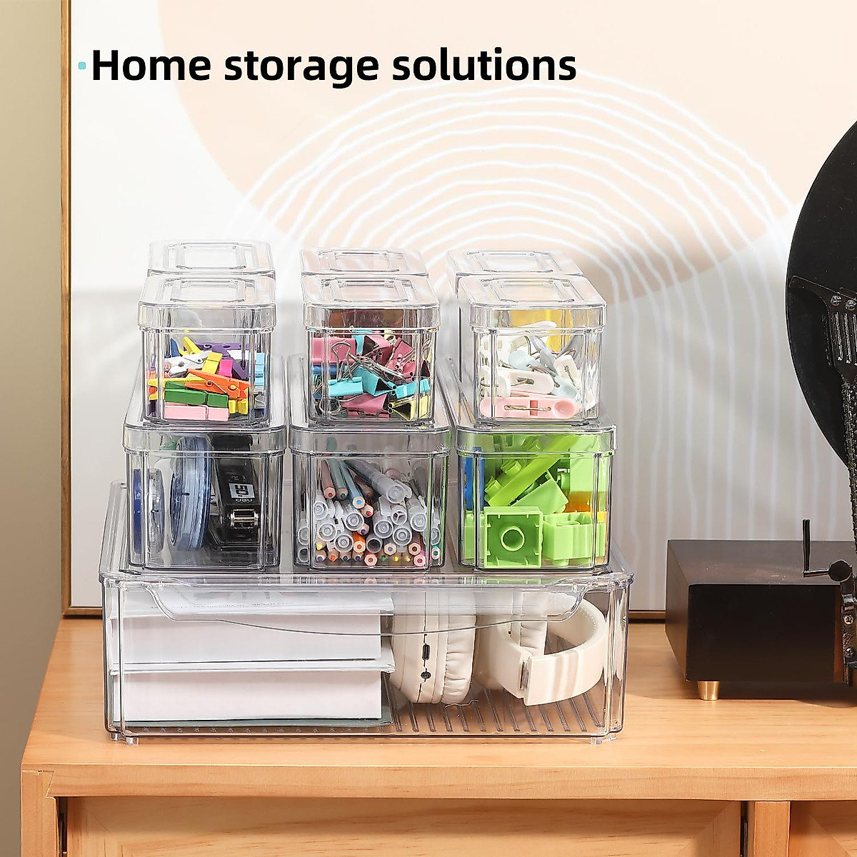 OMNISAFE Refrigerator Organizer Plastic Bins with Lids, Stackable Fridge Pantry Organizer, BPA-Free Fruit & Food Storage Bins for Kitchen, Vegetable, Cereals (10 Pack)