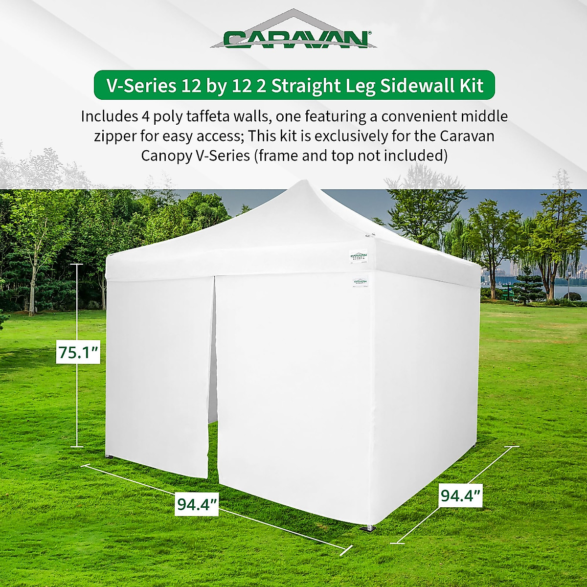 Caravan Canopy V-Series 12 x 12' Tent Sidewalls with V-Series 2 12 x 12' Pop-Up Tent Slanted Leg Instant Canopy & 4 6-Pound Cement Weight Plates