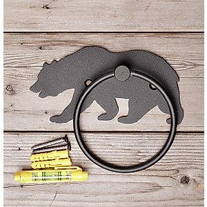 Towel Ring Holder, Rustic Bear Black Metal Country Farmhouse Décor, Wall Mounted, Hand Towel Holder for Bathroom