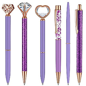 6 Pcs Ballpoint Pen Set Include Crystal Diamond Pen Slim Metal Ballpoint Pens Black Ink Stylus Pen Liquid Sand Pen Retractable Glitter Pen for Office School Gifts Wedding Party Supplies (Purple)