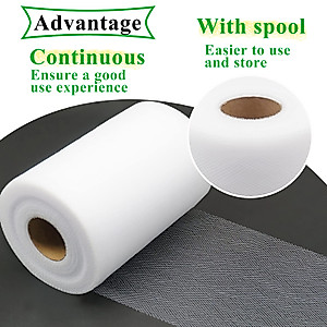 White Tulle Fabric Rolls 6 Inch by 100 Yards (300 feet) Fabric Spool Tulle Ribbon for DIY White Tutu Bow Baby Shower Birthday Party Wedding Decorations Christmas Craft Supplies