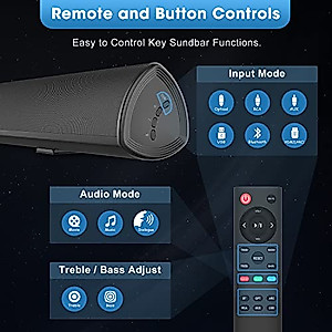 Bestisan Soundbar, TV Sound bar with Bluetooth 5.0, Optical AUX HDMI Connection, 28 Inch,3 EQs, 110dB Surround Sound Bar Home Theater Audio Soundbar System for TV