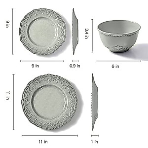 TP Dinnerware Set, Dinner Service for 6 with Bowls and Salad Dinner Plates,18-Piece Melamine Dishes Set (Gray)