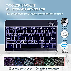 Keyboard Case for iPad 9th Generation 10.2 inch 2021, iPad 8th /7th Gen Case and Keyboard Detachable Wireless, 7 Color Backlight Tablet Keyboard with Slim Folio Case, Built-in Pencil Holder Black