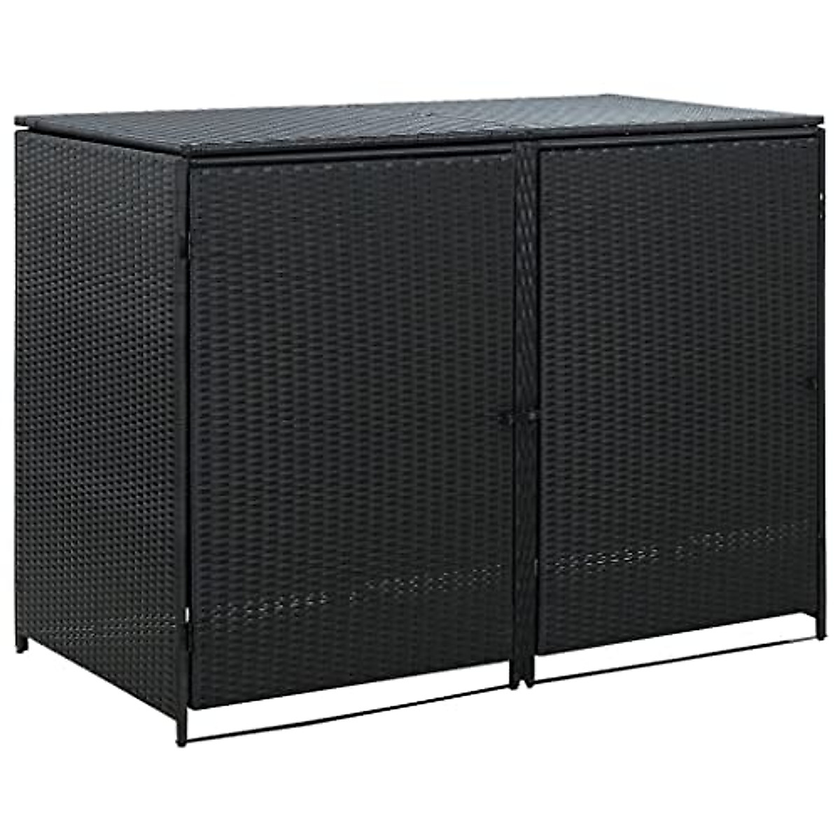 vidaXL Double Wheelie Bin Shed Poly Rattan Wicker Black Garden Dustbin Storage