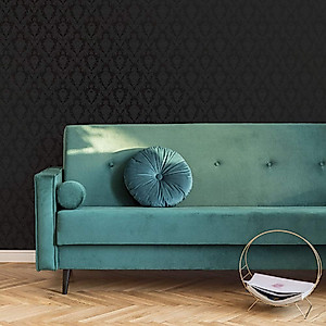 Tempaper Black Damsel Removable Peel and Stick Floral Wallpaper, 20.5 in X 16.5 ft, Made in the USA