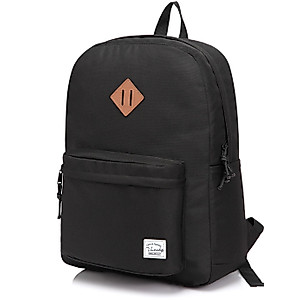 VASCHY Lightweight Backpack for School, Classic Basic Water Resistant Casual Daypack for Travel with Bottle Side Pockets (Black)