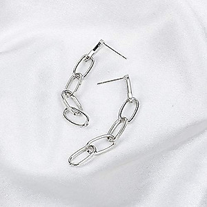 14K Gold Plated Paperclip Alloy Link Chain Choker Necklace Bracelet Earrings Set Punk Oval Dainty Chunky Chain Flat Link Costume Jewelry Set for Women Girls Men Party Gifts Jewelry-Silver