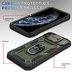 PASNEW for iPhone 13 Pro Max Case Military,Camera Cover Slide & Magnetic Ring Kickstand,Multi-Layer Rugged Heavy Duty Full Body Shockproo Hard Shell 13Promax,Army Green
