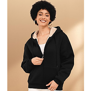 SWISSWELL Hoodies for Women Winter Fleece Sweatshirt - Full Zip Up Thick Sherpa Lined Black XX-Large