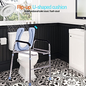 Raised Toilet Seat with Handles for Elderly, Toilet Seat Risers, Elevated Toilet Seat, Handicap Seniors Toilet Seat, Adjustable Height, Hold Up to 330 lbs