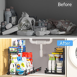 LAMU Larger Under Kitchen Sink Organizers and Storage, Metal Under Sink Organizer Bathroom Cabinet, Undersink Organizers Kitchen, Under Sink Storage and Organization, 13.1W x 16.7D x 15.6H inches