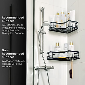 Rapt Home Goods Corner Shower Caddy - 2-Pack Rustproof Stainless Steel Adhesive Shower Shelves for Bathroom & Bathtub Storage - Drill-Free, Large Capacity