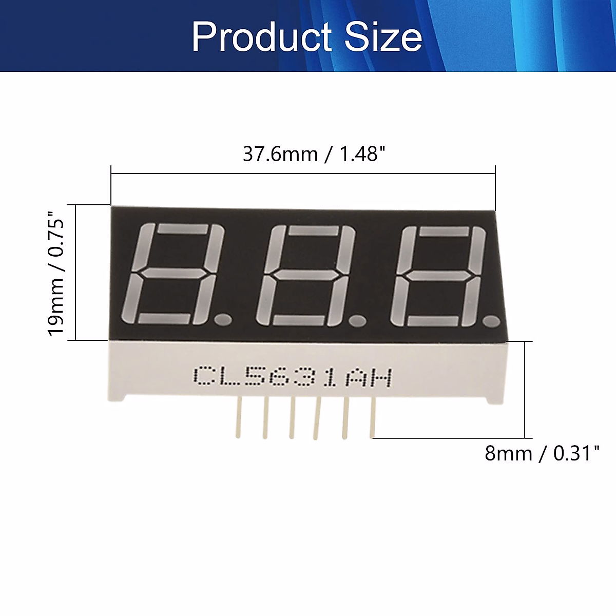 Bettomshin 20Pcs LED Digital Tube Common Cathode 12 Pin 3 Bit 1.48 x 0.75 x 0.31inch(LxWxH) 0.56" Red Display Digital Tube 5631A