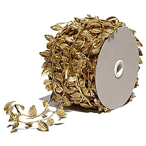 Gold Leaves Leaf Ribbon Trim Rope - 20 Yards - for Garland DIY Crafts and Party Wedding Home Decorations (Gold)