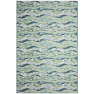 Liora Manne Marina Indoor/Outdoor Power Loomed Synthetic Blend Durable Area Rug - Contemporary Stripe Casual Beach Decorative (Wave Ocean) (3'3" x 4'11")