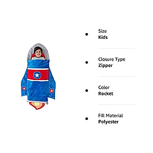 Bixbee Kids Sleeping Bag, Soft Sleepy Sack for Kids & Toddlers | Easy Roll Up Design for School, Daycare + Naptime, 60 x 22 Inches | Cozy Slumber Bag with Lining | Rocket Sleeping Bag for Boys + Girls