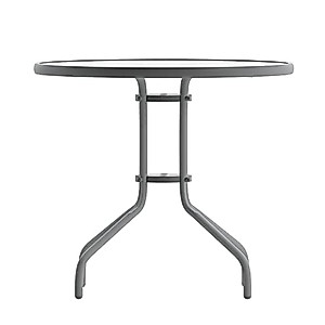 Flash Furniture Bellamy 31.5'' Round Tempered Glass Metal Table, Silver