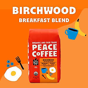 Peace Coffee Birchwood Breakfast Blend | 20 oz Ground Medium Roast | Organic Fair Trade | Smooth, Mild Flavor | Shade Grown, Fresh Roasted