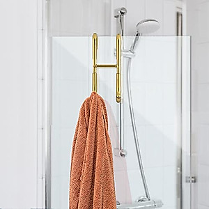 Artife Shower Door Hooks for Bathroom Frameless Glass Door, 304 Stainless Steel Towel Hook Hanging Towel, Bathing Suits, Robe, Squeegee, Loofah, Shaver, Gold 2 Pcs